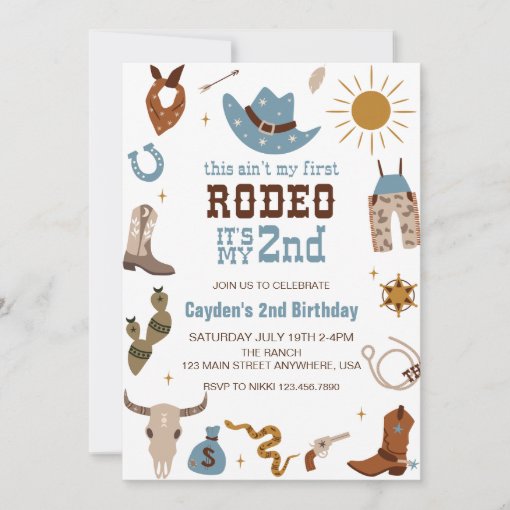 Second Rodeo Western Cowboy 2nd Birthday Invitation | Zazzle