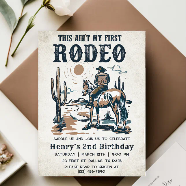 Second Rodeo Western Cowboy 2nd Birthday Invitation | Zazzle