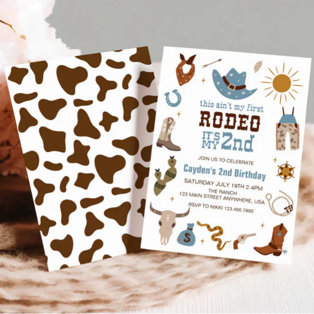 Second Rodeo Western Cowboy 2nd Birthday Invitation | Zazzle