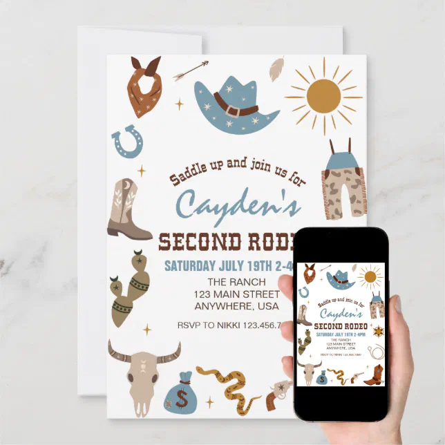 Second Rodeo Western Cowboy 2nd Birthday Invitation | Zazzle