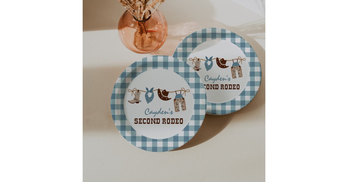 Second Rodeo Western Cowboy 2nd Birthday Paper Plates | Zazzle