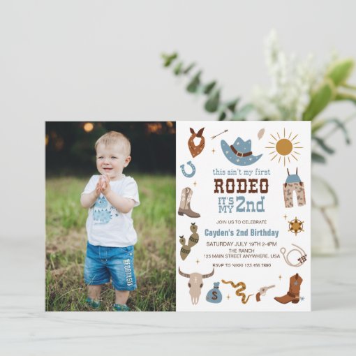 Second Rodeo Western Cowboy 2nd Birthday Photo Invitation | Zazzle