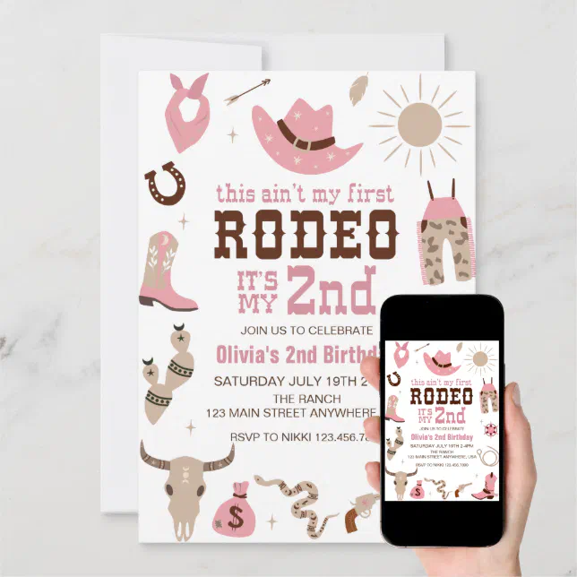 Second Rodeo Western Cowgirl 2nd Birthday Invitation | Zazzle