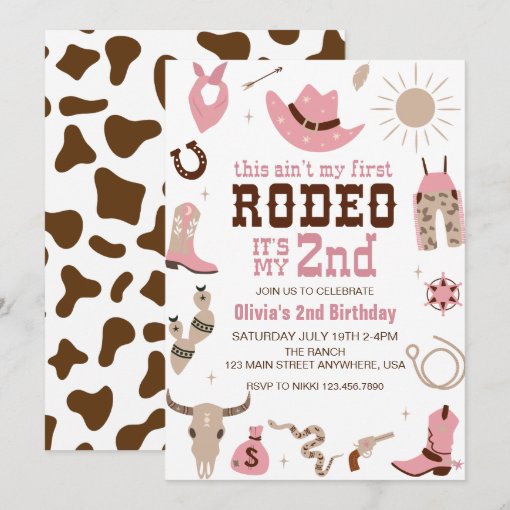 Second Rodeo Western Cowgirl 2nd Birthday Invitation | Zazzle