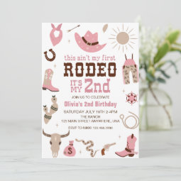 Second Rodeo Western Cowgirl 2nd Birthday Invitation | Zazzle