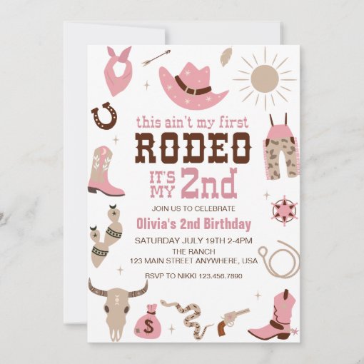 Second Rodeo Western Cowgirl 2nd Birthday Invitation | Zazzle
