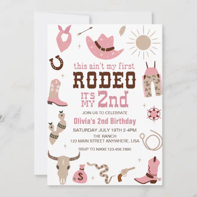 Second Rodeo Western Cowgirl 2nd Birthday Invitation | Zazzle