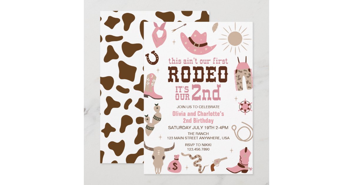 Second Rodeo Western Cowgirl 2nd Birthday Invitation | Zazzle