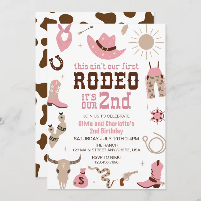 Second Rodeo Western Cowgirl 2nd Birthday Invitation | Zazzle