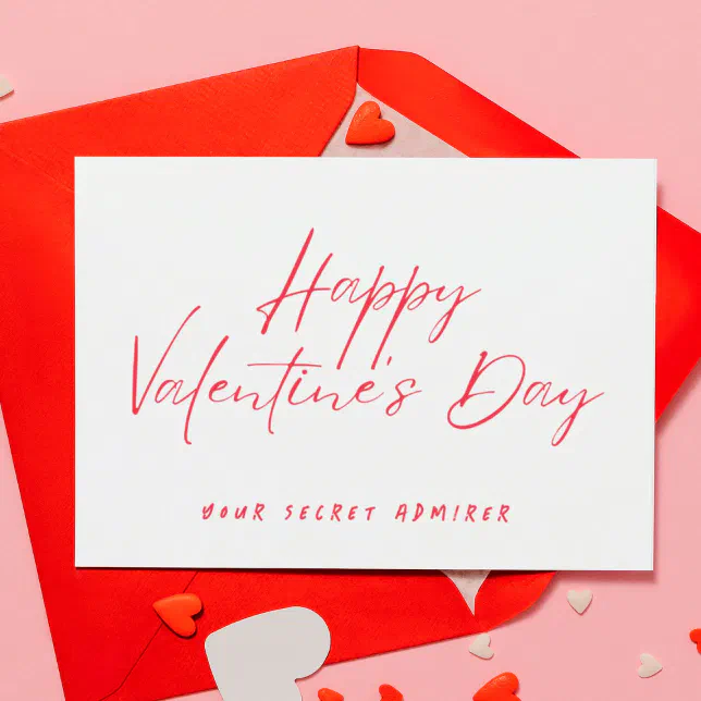 SECRET ADMIRER RED WHTE MODERN CUSTOM VALENTINES CARD | Zazzle