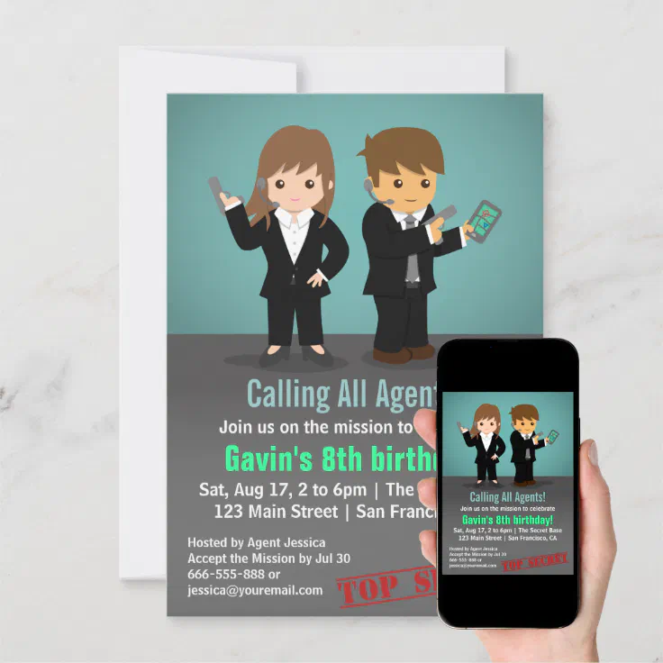 Secret Agent Birthday Party Invitation | Zazzle