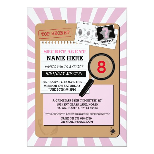 SECRET AGENT DETECTIVE CRIME SPY BIRTHDAY PARTY INVITATION | Zazzle.com