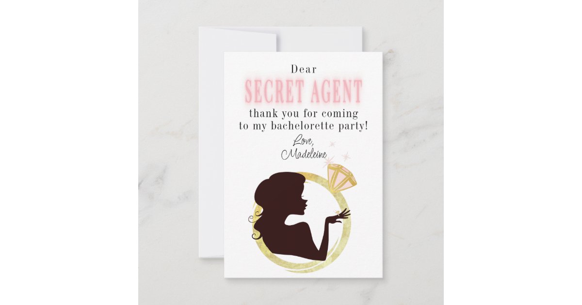 Secret Agent License Party Bachelorette Itinerary Thank You Card | Zazzle