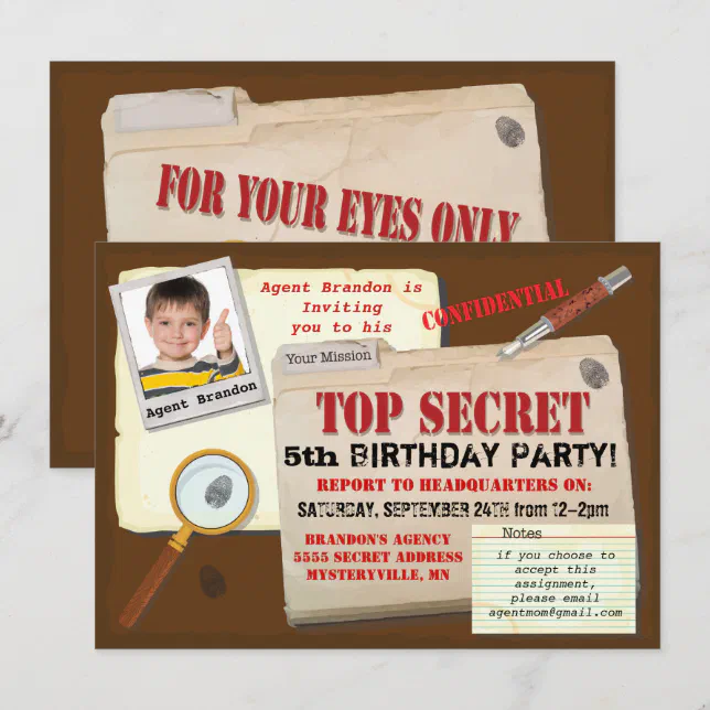 Secret Agent Spy Top Secret Birthday Party Invite | Zazzle