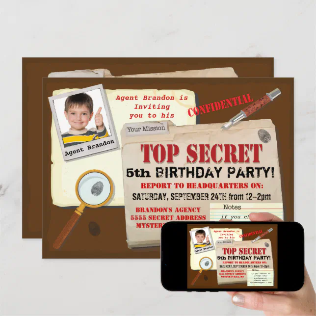 Secret Agent Spy Top Secret Birthday Party Invite | Zazzle