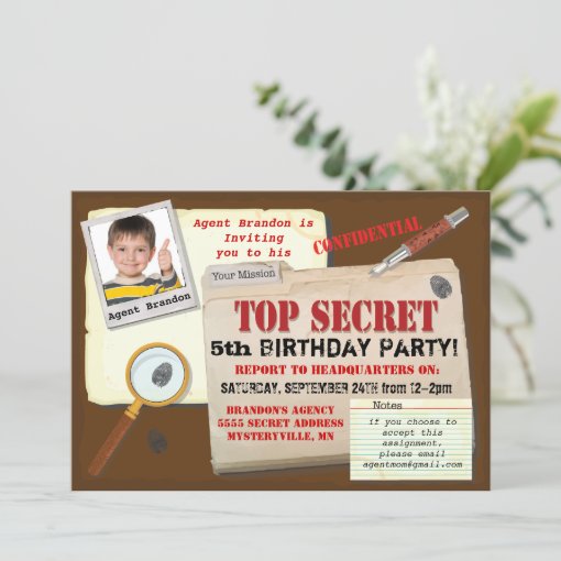 Secret Agent Spy Top Secret Birthday Party Invite | Zazzle