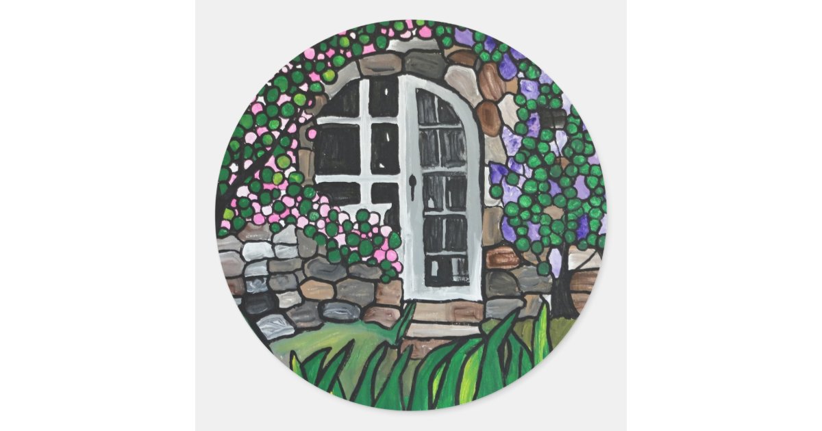 Secret garden door classic round sticker | Zazzle