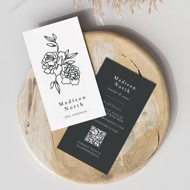 Secret Garden | Floral Vertical QR Code Business Card | Zazzle
