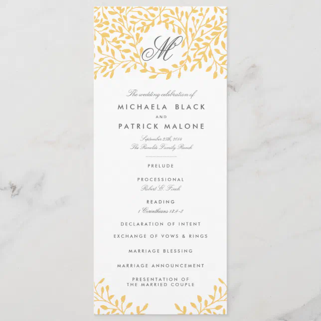 Secret Garden Wedding Programs - Mustard Yellow | Zazzle