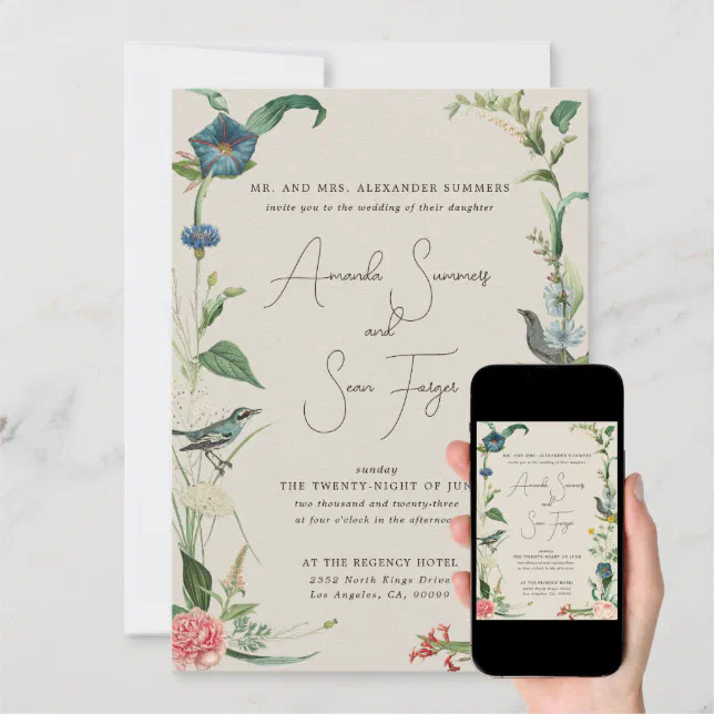 Secret Garden Wildflowers Wedding Invitation | Zazzle