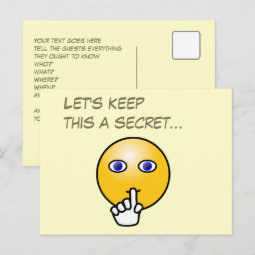 Secret hush emoticon surprise party invitation postcard | Zazzle