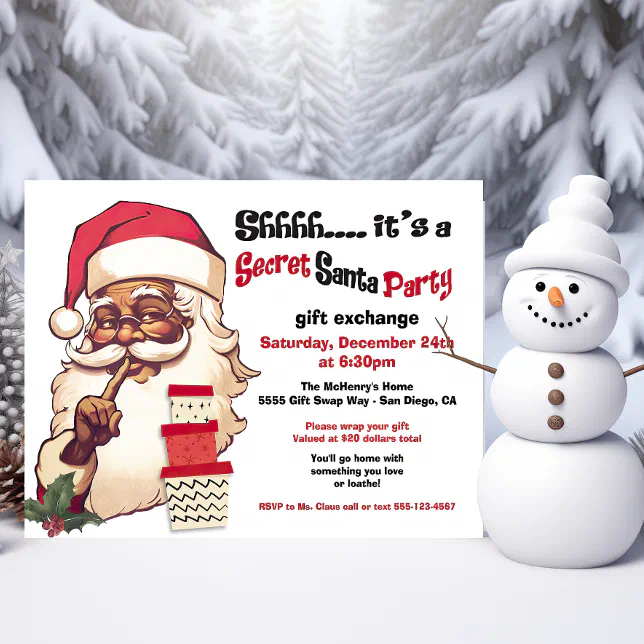 Secret Santa African American Gift Exchange Swap Invitation | Zazzle