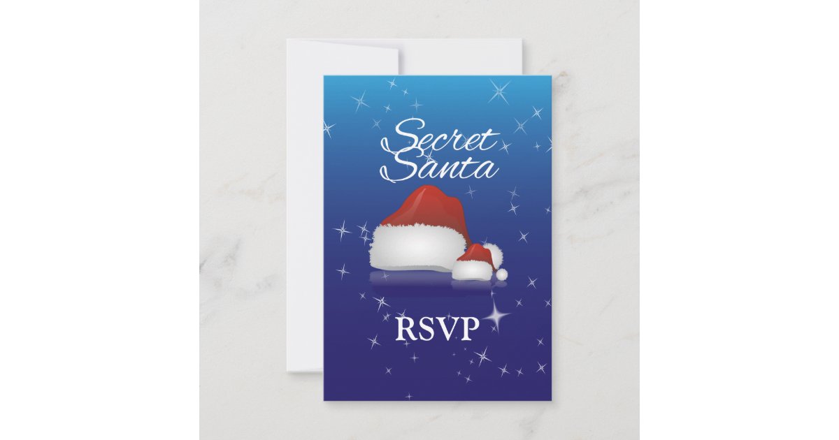 Secret Santa, Blue/Hat RSVP Card | Zazzle