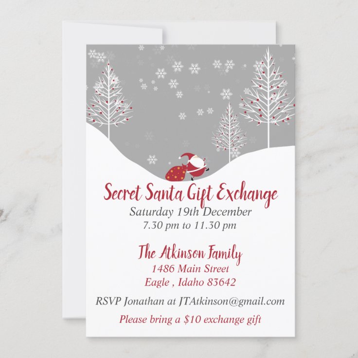 Secret Santa Christmas Gift Exchange Party Invitation | Zazzle