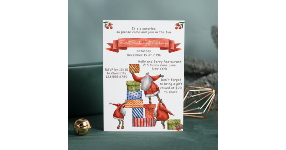 Secret Santa Christmas Party Modern Watercolor Invitation | Zazzle