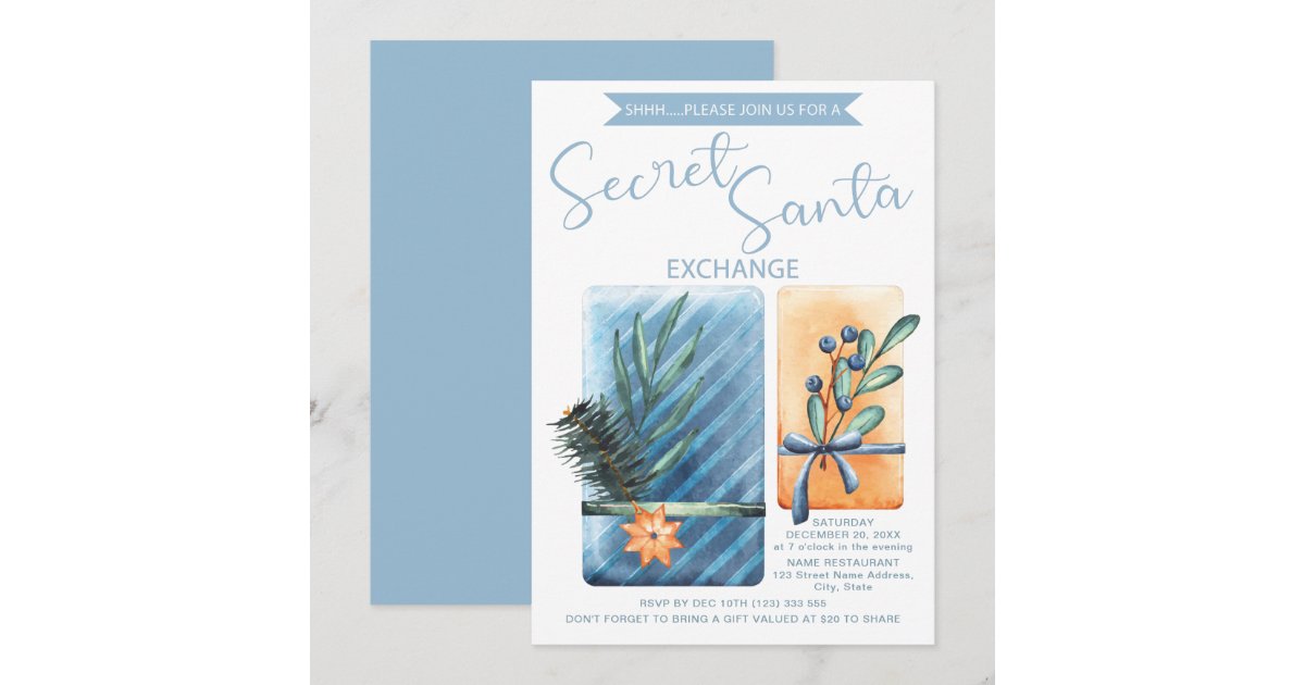 Secret Santa Christmas Party Watercolor Invitation | Zazzle