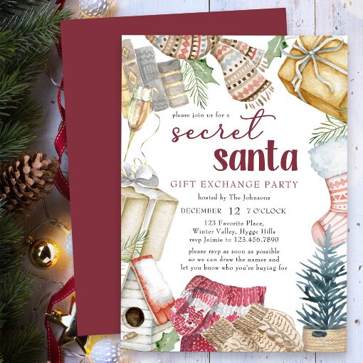 Secret Santa Cozy Christmas Gift Exchange Party Invitation | Zazzle