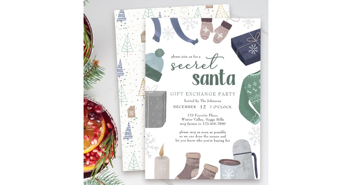 Secret Santa Cozy Winter Gift Exchange Party Invitation | Zazzle