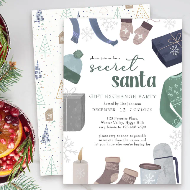 Secret Santa Cozy Winter Gift Exchange Party Invitation | Zazzle