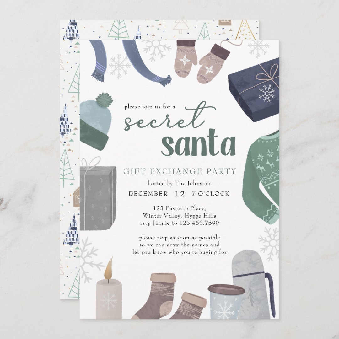 Secret Santa Cozy Winter Gift Exchange Party Invitation | Zazzle