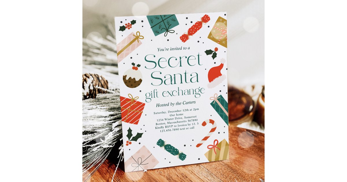 Secret Santa Gift Exchange Holiday Party Invitation | Zazzle