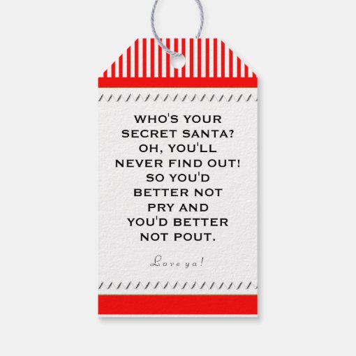 Secret Santa Humor Gift Tags | Zazzle