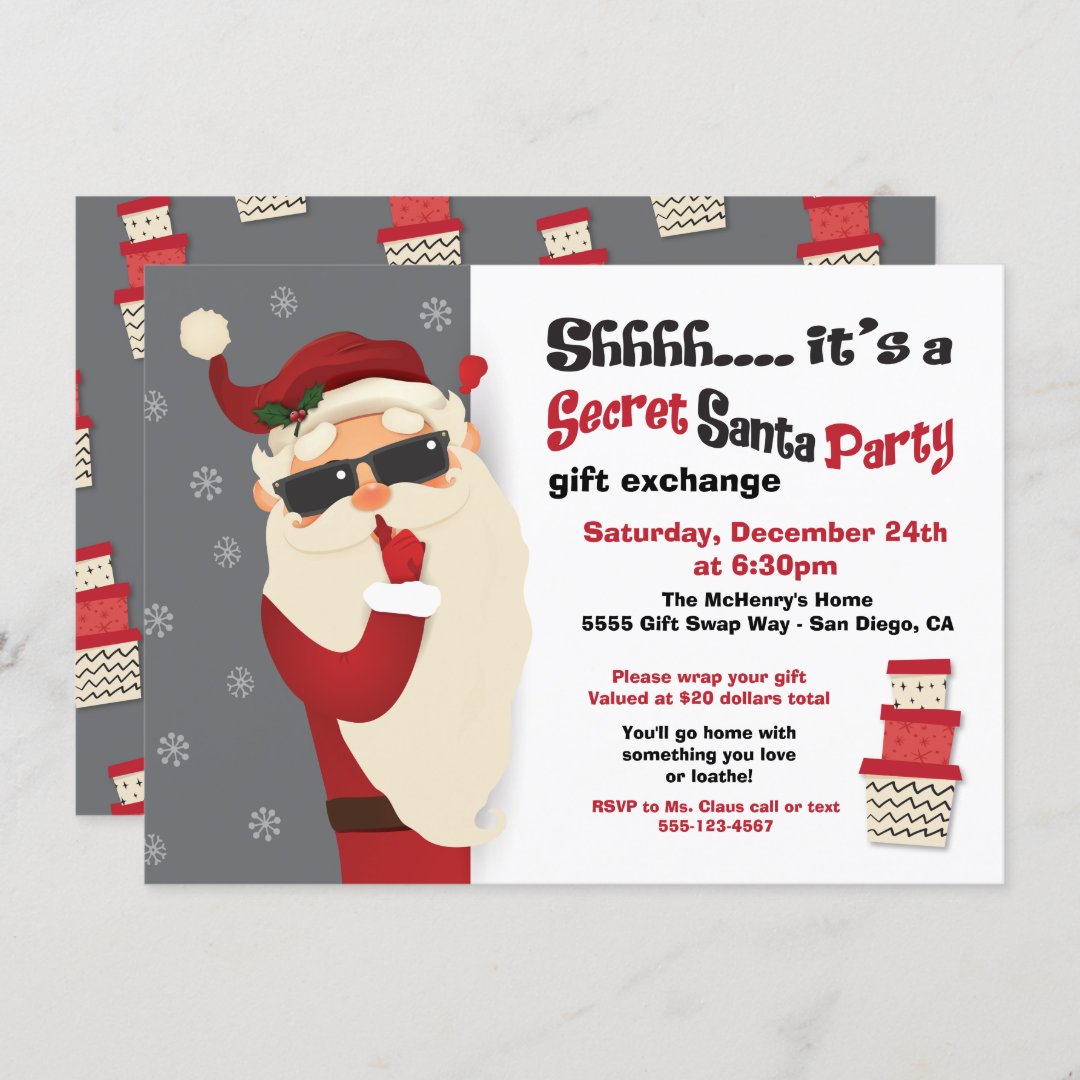 Secret Santa Party Gift Exchange Swap Invitation | Zazzle