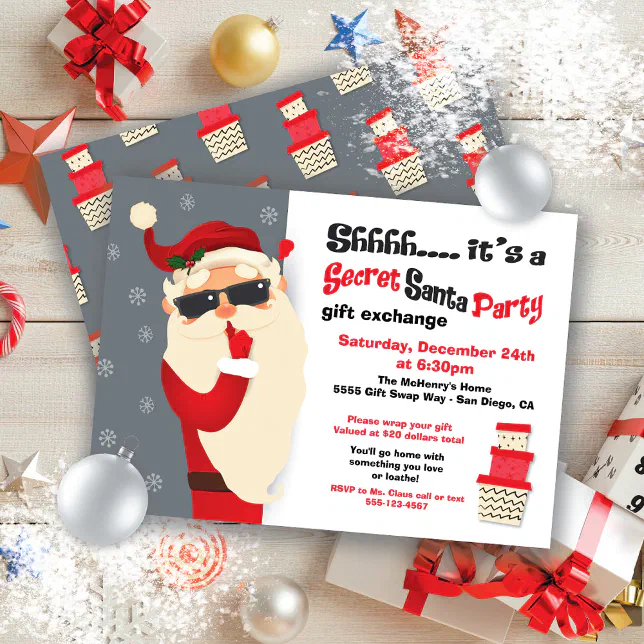 Secret Santa Party Gift Exchange Swap Invitation | Zazzle