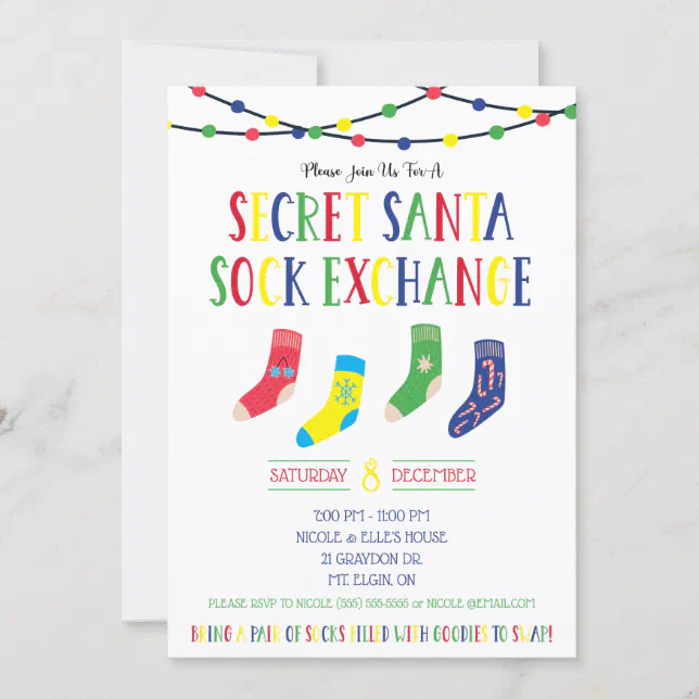 Secret Santa Sock Exchange Sock Swap Holiday Party Invitation | Zazzle