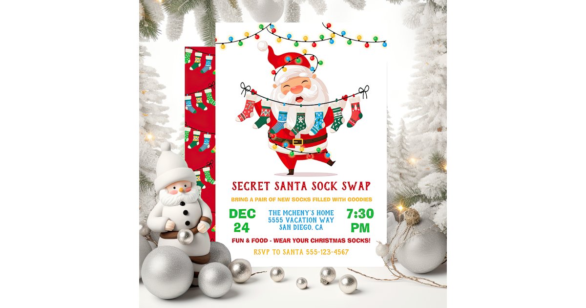 Secret Santa Sock Swap Exchange Party Invitation | Zazzle