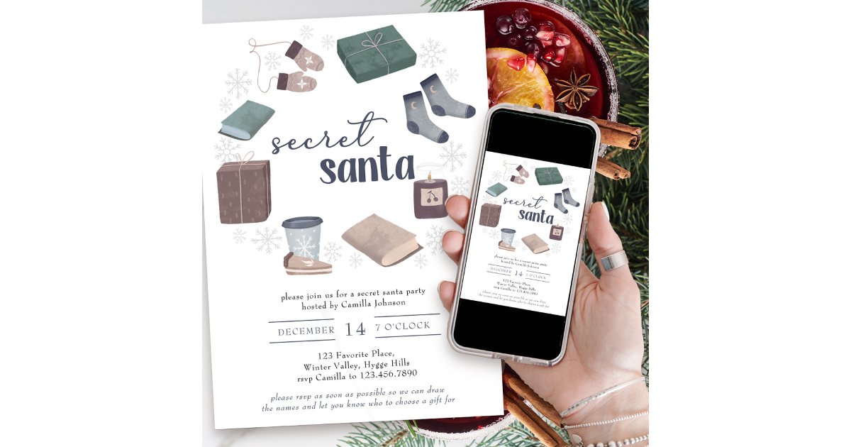 Secret Santa Winter Wreath Gift Exchange Party Invitation | Zazzle