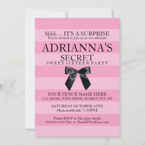 Secret Surprise Sweet Sixteen Party Pink Stripes Invitation | Zazzle