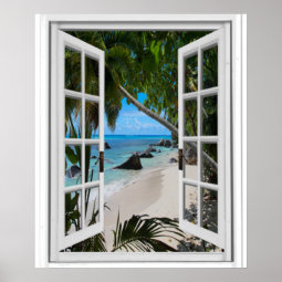 Secret Tropical Beach View Fake Window Poster | Zazzle