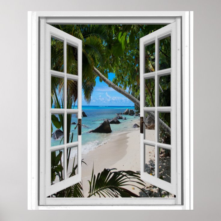 Secret Tropical Beach View Fake Window Poster | Zazzle