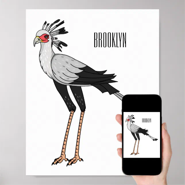 Secretary bird cartoon illustration poster | Zazzle