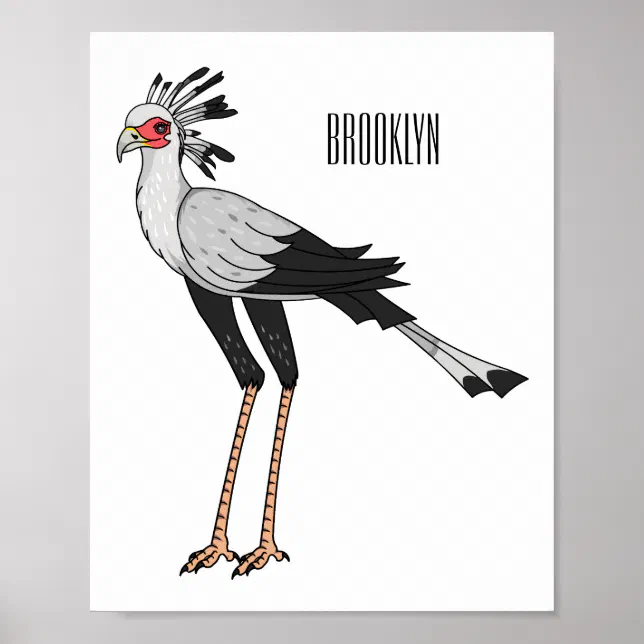 Secretary bird cartoon illustration poster | Zazzle
