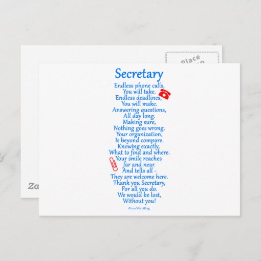 Secretary Thank You Postcard | Zazzle