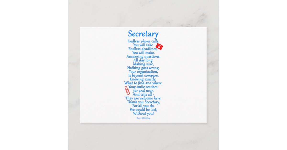 Secretary Thank You Postcard | Zazzle