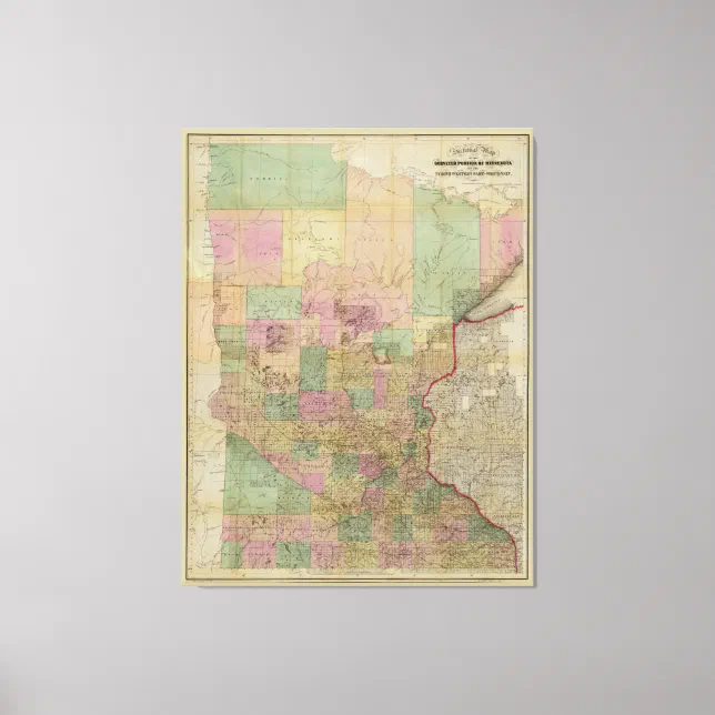 Sectional Map of Minnesota (circa 1860) Canvas Print | Zazzle