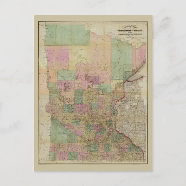 Sectional Map of Minnesota (circa 1860) Postcard | Zazzle